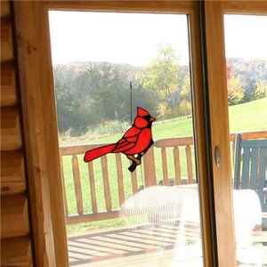 Accents | Red Cardinal Bird On Branch Stained Glass Window Hangings Red ...